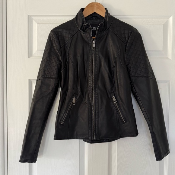 Guess | Jackets & Coats | Guess Faux Leather Black Jacket | Poshmark